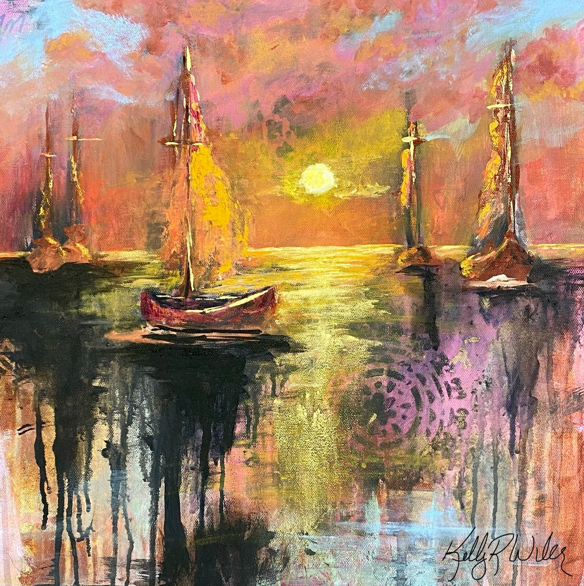 Sailboats at Sunset – Girl UPcycled
