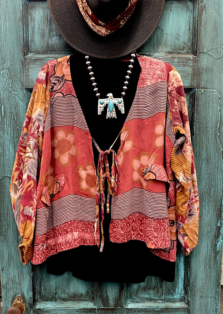 Kantha Bae Silk daisy green orange – Girl UPcycled