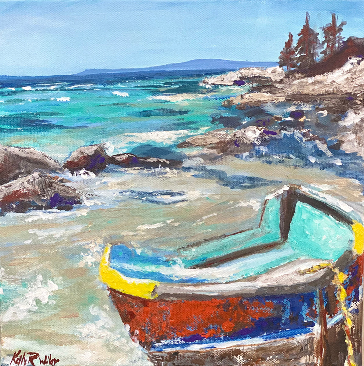 Decrepit Row Boat Original Painting – Girl UPcycled